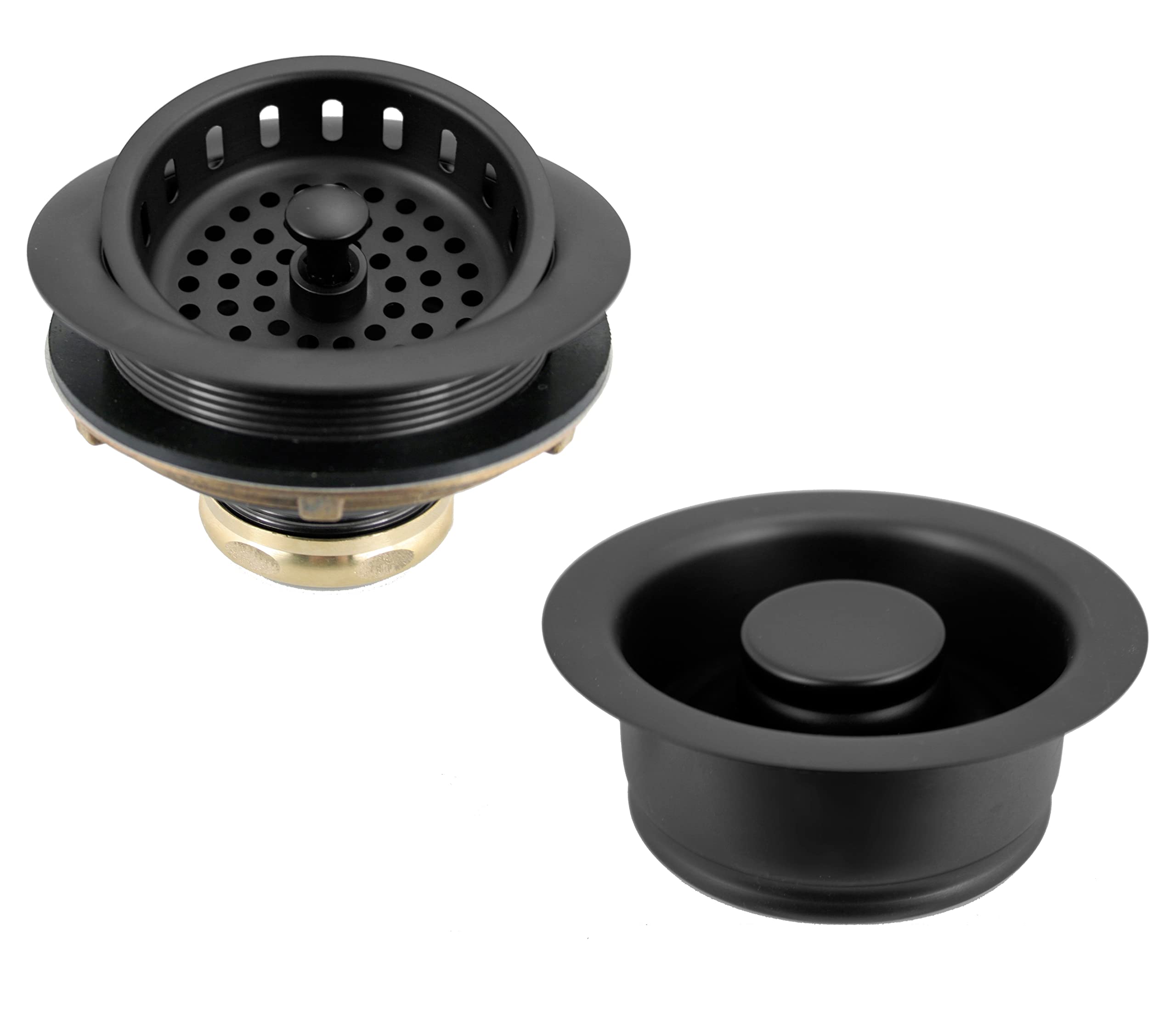 Westbrass D2165-25-62 4-1/4" OD Post Style Large Kitchen Basket Strainer with Waste Disposal Flange and Stopper Drain Set, 1-Pack, Matte Black