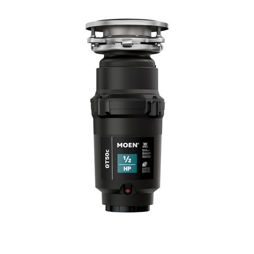 Moen Prep Series Disposer 1/2 Horsepower Continuous Feed Garbage Disposal featuring Fast Track Technology, Power Cord Included, GT50C
