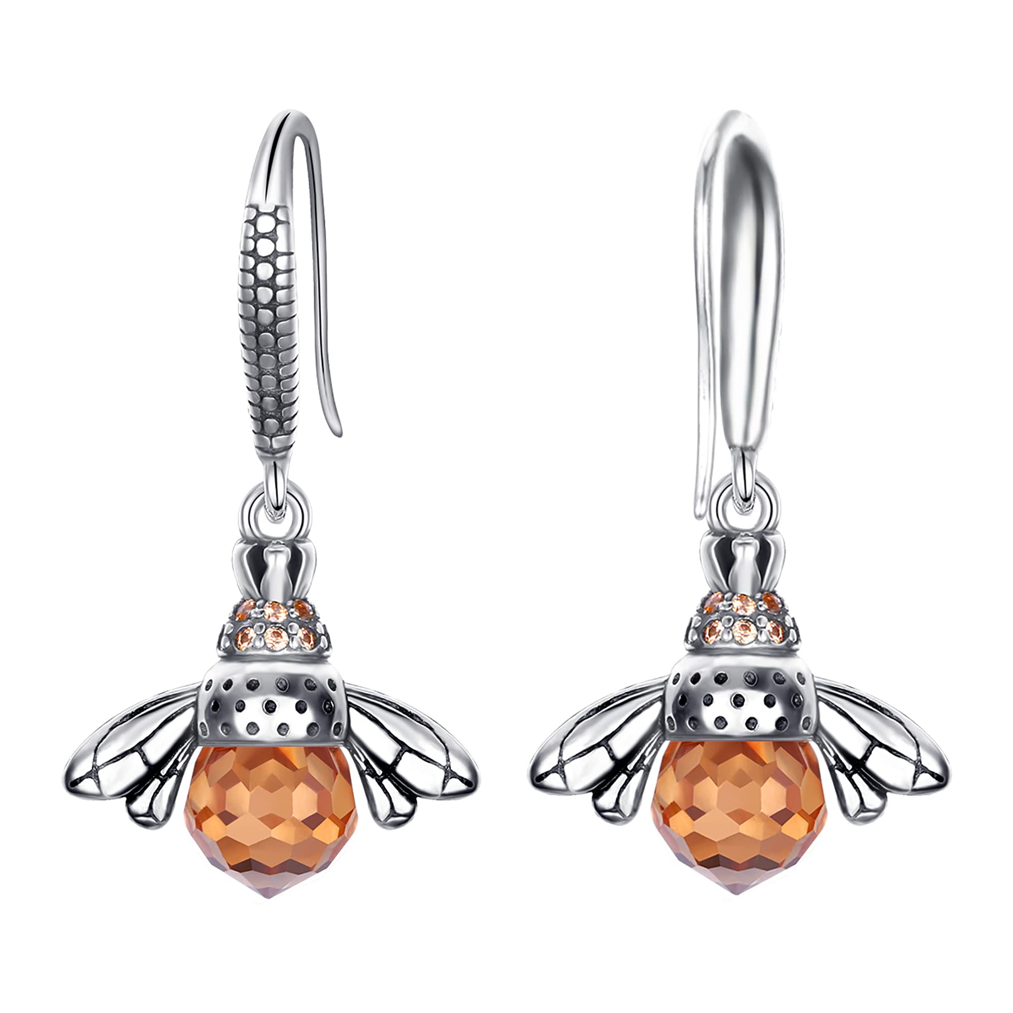EleQueen 925 Sterling Silver Vintage Inspired Brown Crystals Queen Bee Earrings for Women Girls
