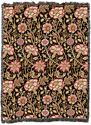 Pure Country Weavers William Morris Pink and Rose Blush Blanket - Arts & Crafts - Gift Tapestry Throw Woven from Cotton - Made in The USA (72x54)