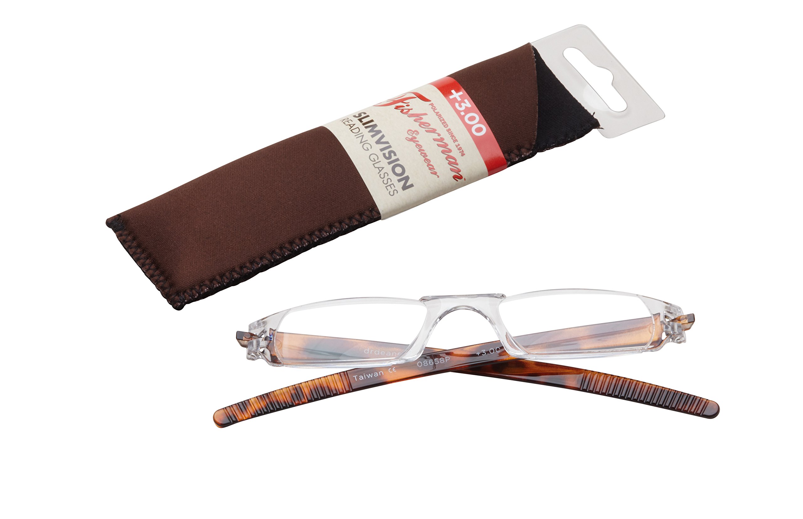 Fisherman Eyewear Slim Vision Rimless Reading Glasses, Tortoise (+3.00)