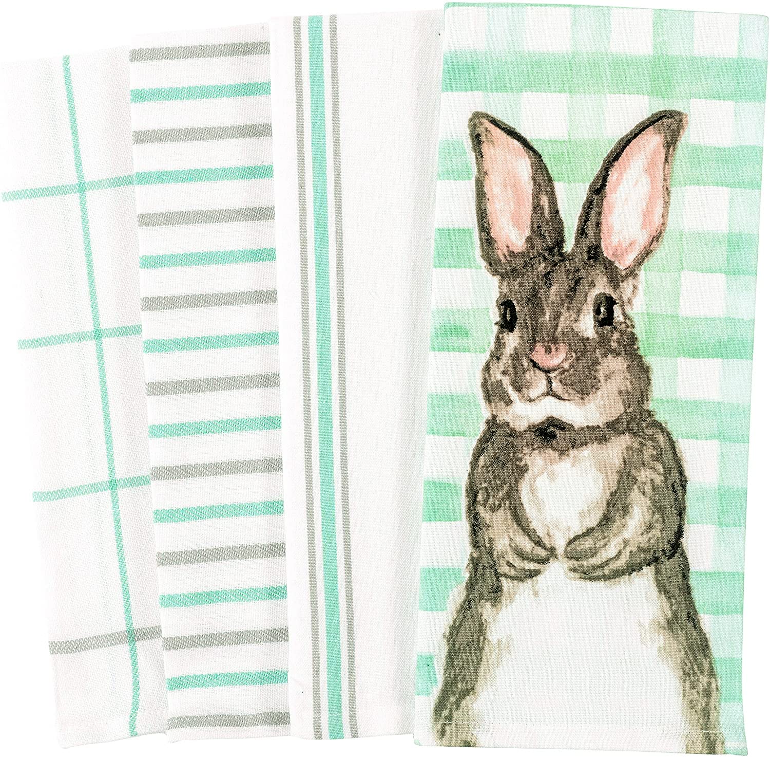 KAF Home Bloom Kitchen Holiday Dish Towel Set of 4, Cotton Rich, 18 x 28-inch (Easter Gingham Bunny)