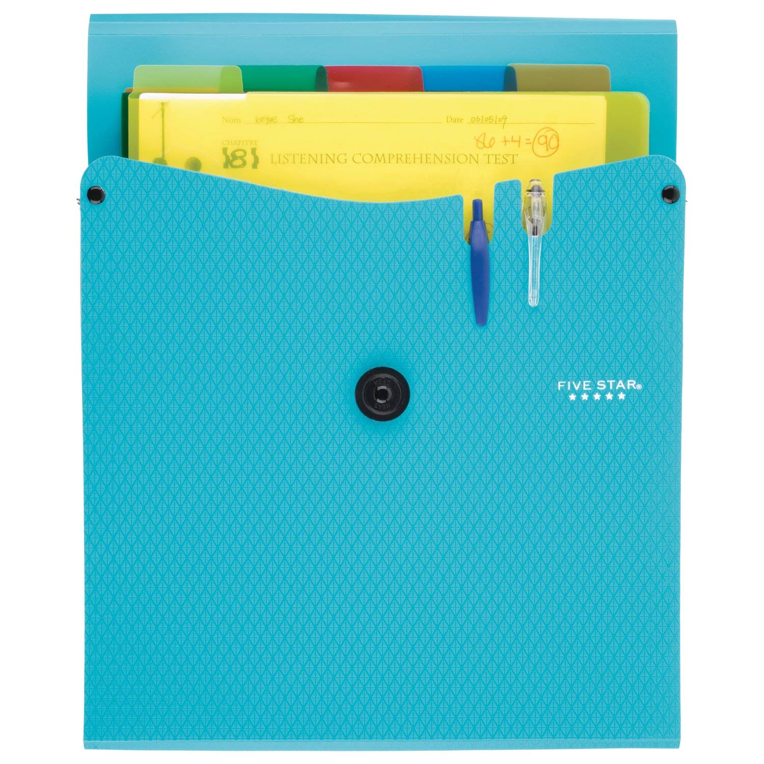 Five Star Expanding File Folder, 5-Pocket Vertical Expandable File Folder, Teal (72502)