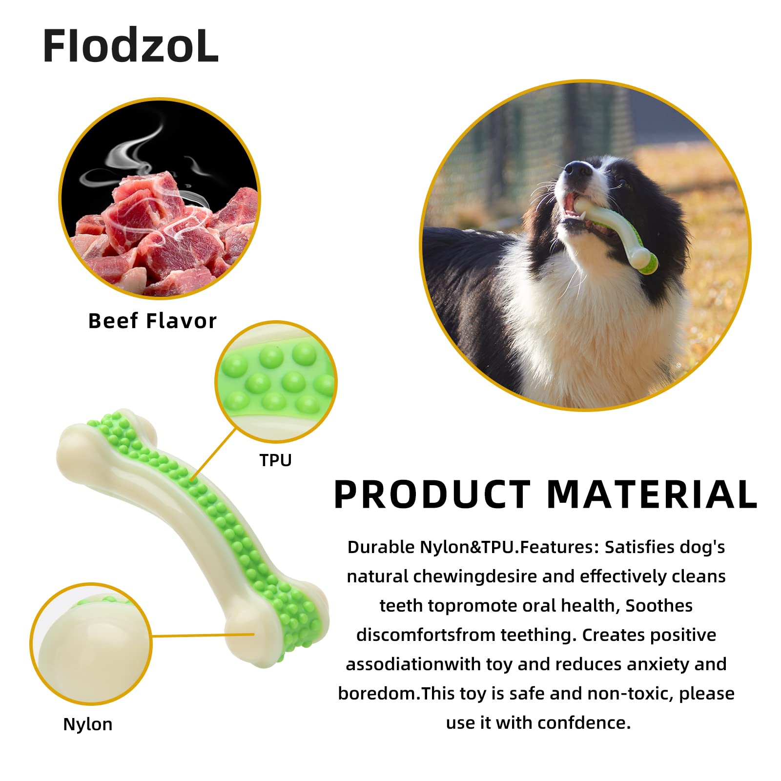 FiodzoL 2Pcs Dog Chew Toys for Aggressive Chewers Beef Flavor and Real Bones Dog Teething Chew Toys Bones for Large/Medium/Small Puppies Breeds