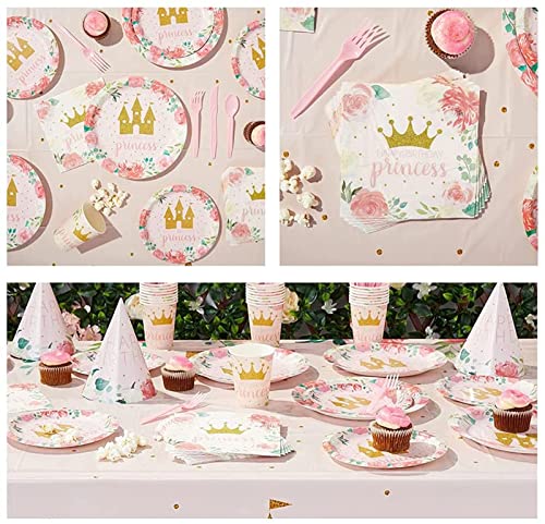 Princess Party Supplies-Princess Party Tableware Set Include Princess Castle Plates, Napkins, Cups Straws for Girls Princess Baby Shower Decorations Serves 10