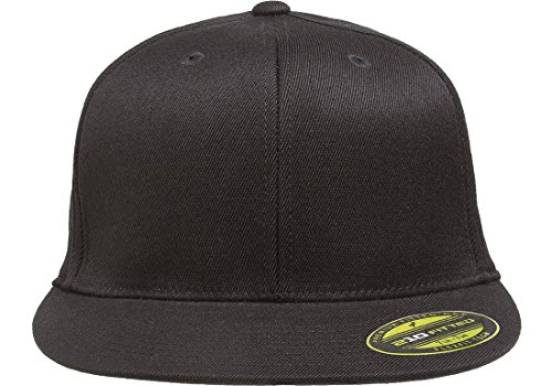 Flexfit Original Blank Flatbill Premium Fitted 210 Hat Cap Flex Fit Flat Bill Large/Xlarge - Black