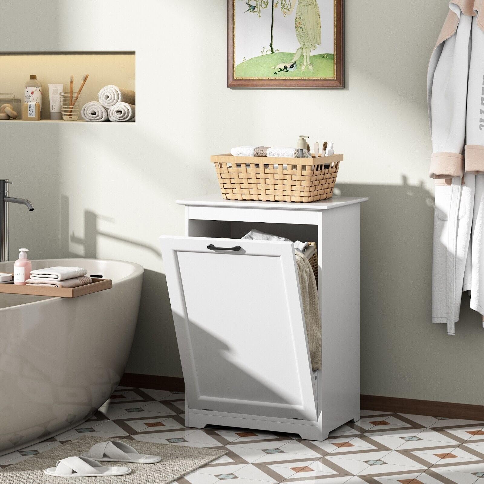 Modern Wooden Tilt-Out Trash Cabinet - Stylish Kitchen Garbage Can Holder & Recycling Storage Solution