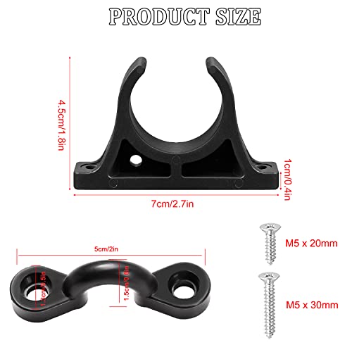 Housedeco Kayak Paddle Holder Clips(Including Screws),Deck Mounted Universal Kayak Paddle Clip & Fishing Net Clip (2Pcs Black)