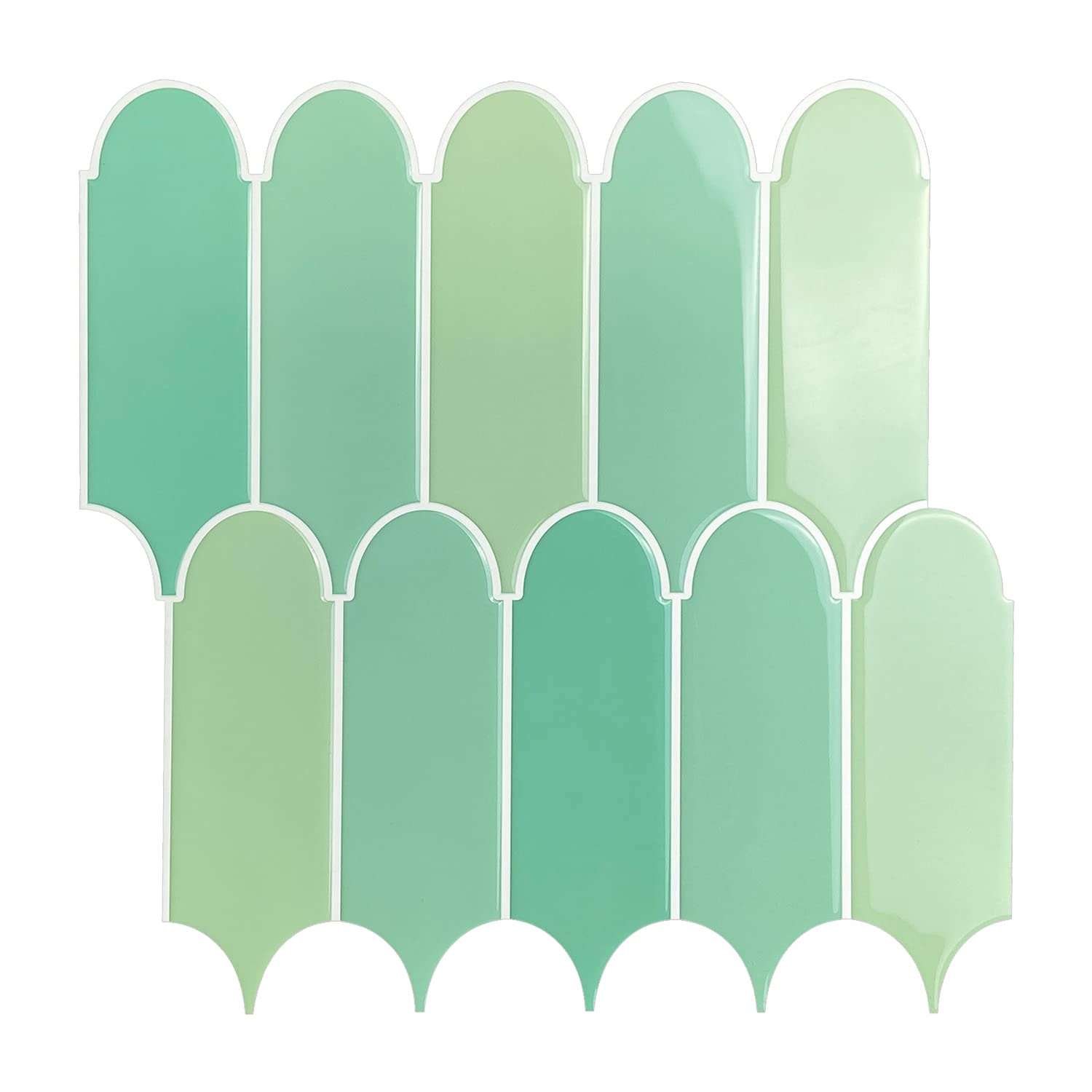 FARONZE Peel and Stick Mosaic Sticker Kitchen Backsplash Tiles, Bathroom Wall Sticker 12" x 12" Green Arch Shape Design (Light Green Mixed)