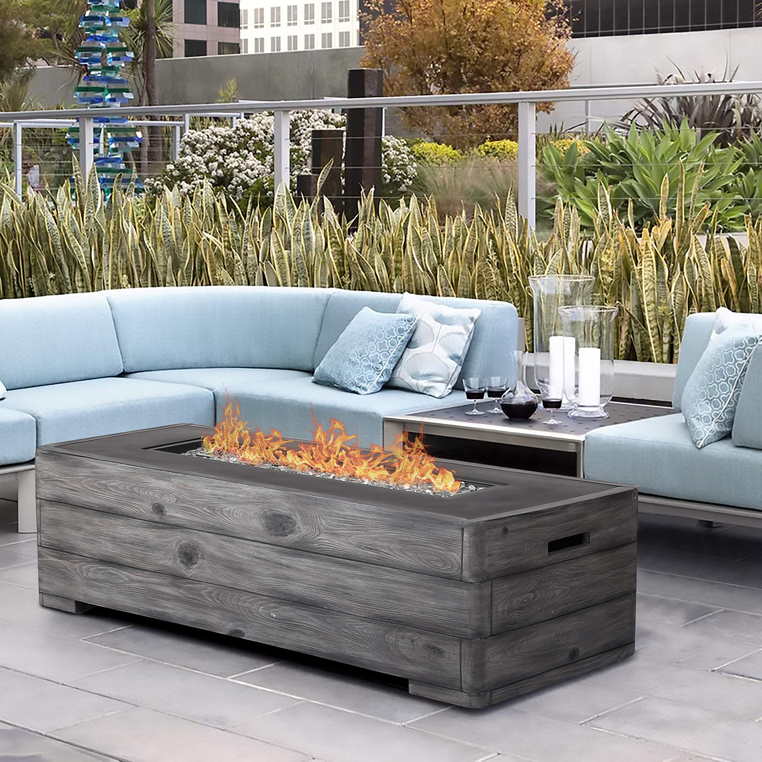 MUPATER 48ββ Patio Propane Gas Fire Pit Table Rectangular with Blue Fire Glass and Cover for Outside, 50000 BTU Auto-Ignition Fire Table Tank Outside Without Tank Cover, 48''L x 20''W x 18.5''H, Grey