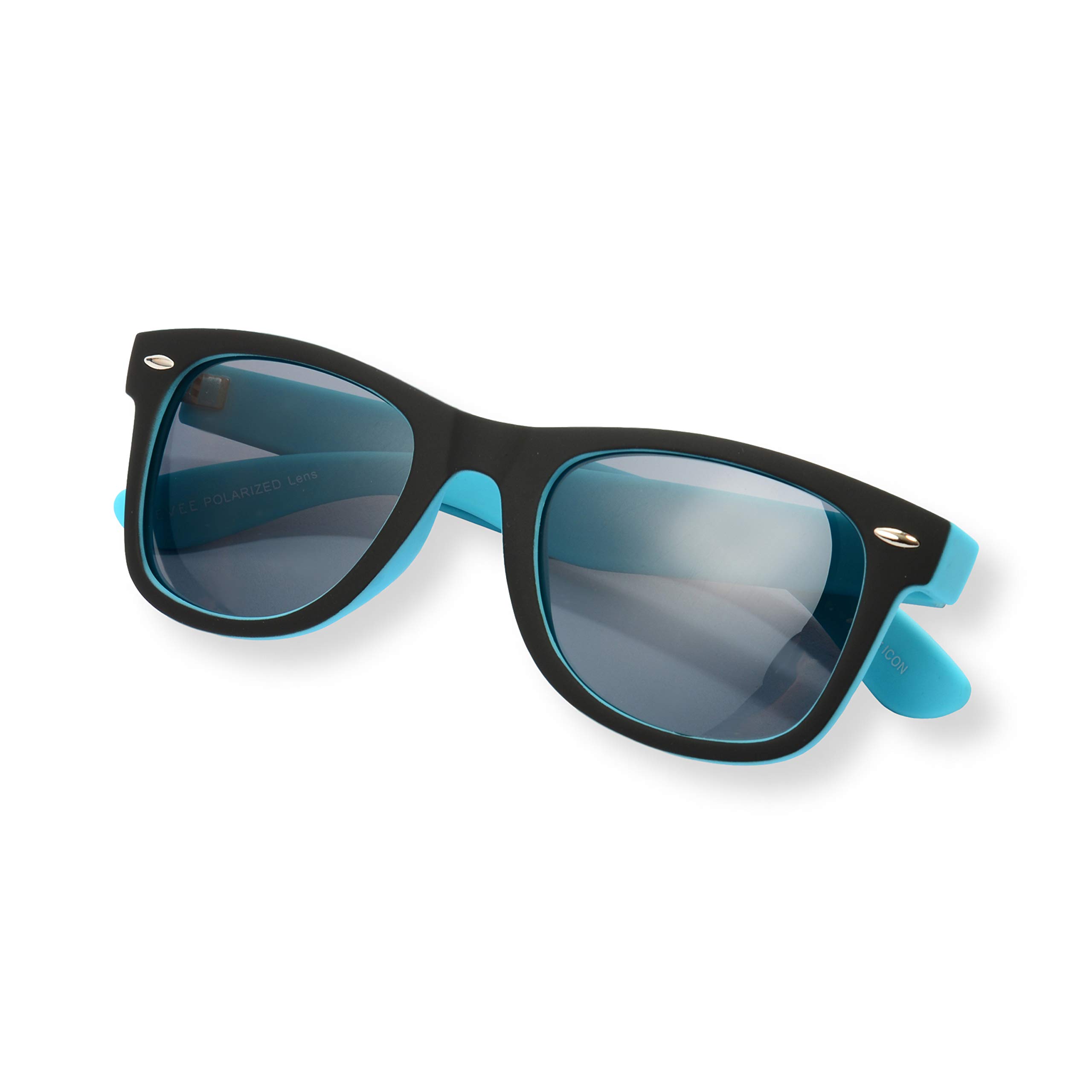 EVEE Unisex Iconic RUBBERIZED BLUE/BLACK UNISEX SQUARE POLARIZED SUNGLASSES + EVEE LIMITED EDITION CASE + MICROFIBER CLEANING CLOTH (E-ICPPBLGY) (Blue, GREY)