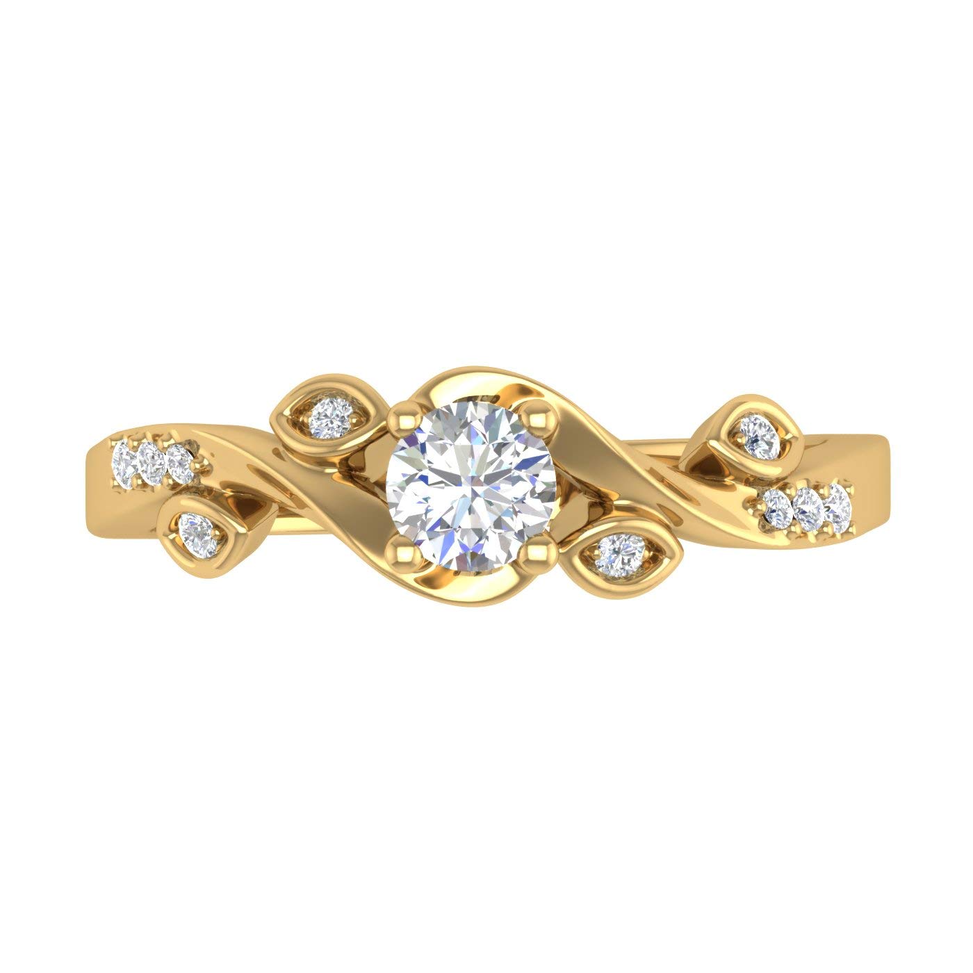 FINEROCK 1/5 Carat Diamond Engagement Rings in 14K Yellow Gold (Ring Size 5) (I1-I2 Clarity)