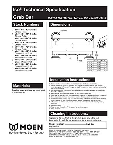 Moen YG0742BL Iso 42-Inch Designer Grab Bar, Matte Black