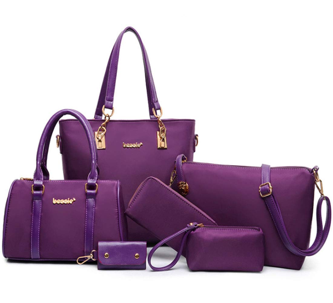 FiveloveTwo Women 6Pcs Handbag Set Nylon Top Handle Bag Totes Satchels Crossbody Shoulder Bags and Purse Clutch