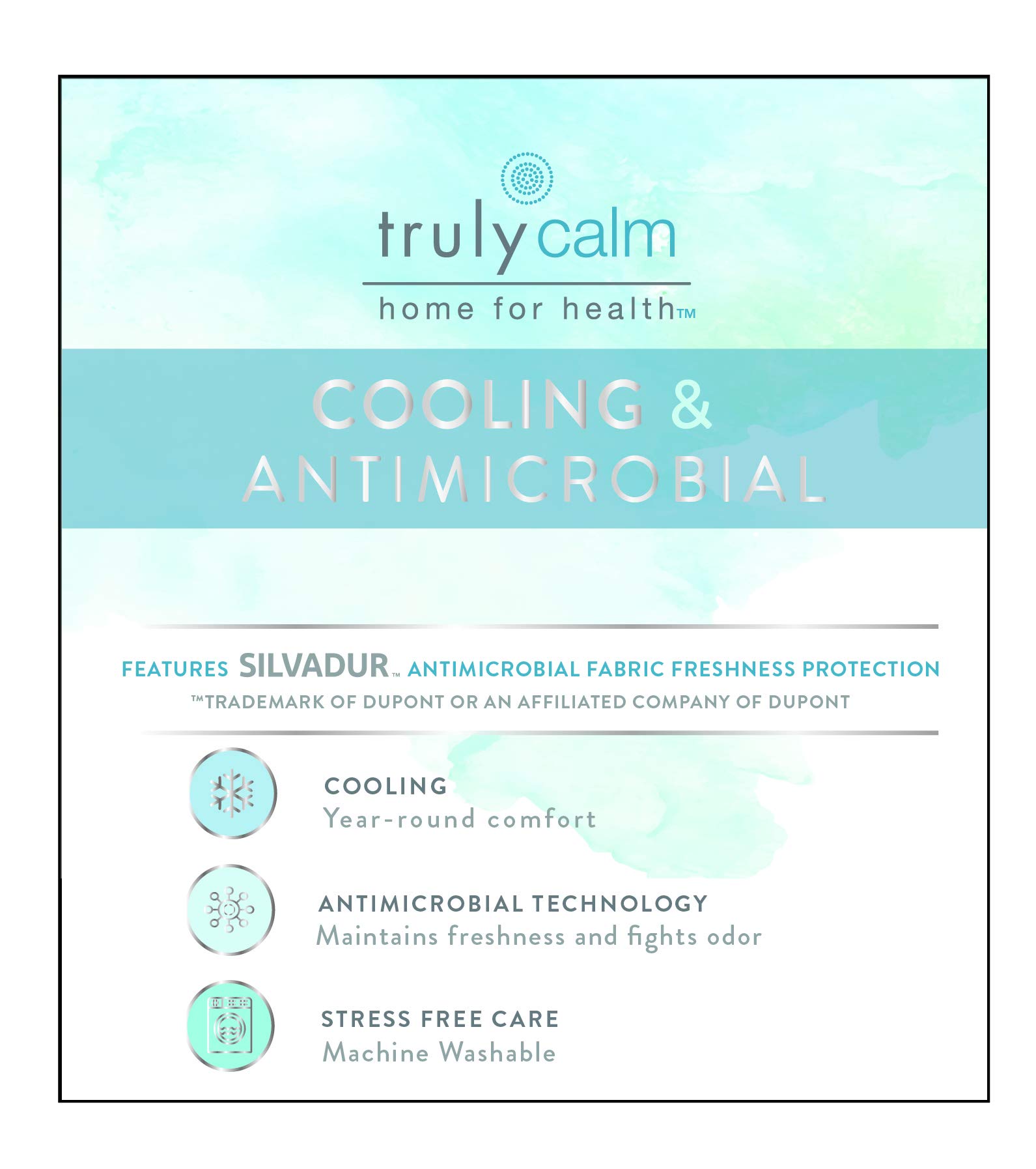 Truly Calm Home for Health - Silver Cool Collection - Queen Mattress Pad (60" x 80") - Antimicrobial Treatment,White