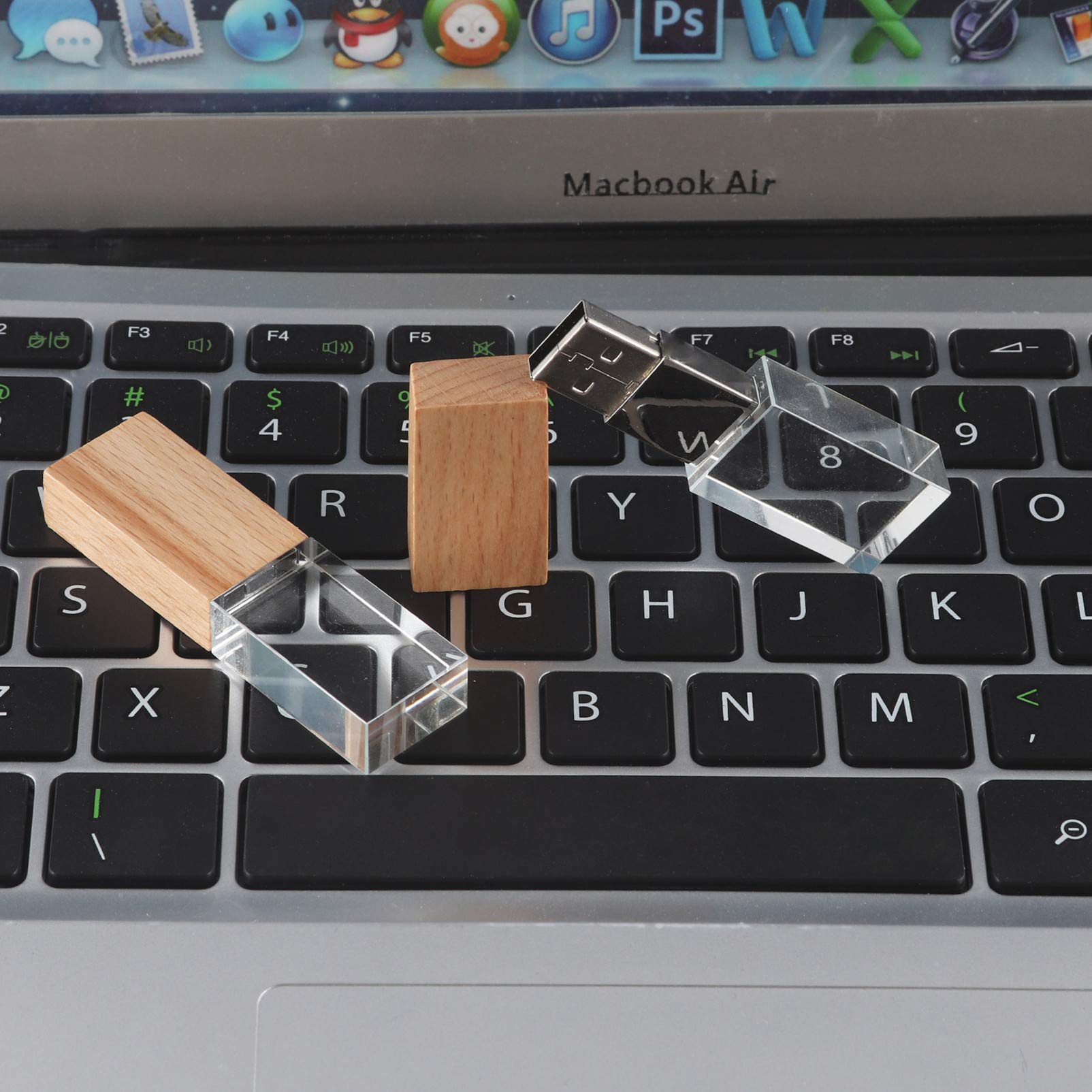 FIRSTMEMORY 32GB USB 2.0 Flash Drive Novelty Wood Crystal Transparent Pen Drive LED Light Memory Stick Thumb Drives Data Storage Pendrive Gifts (32 GB, Crystal & Wood)