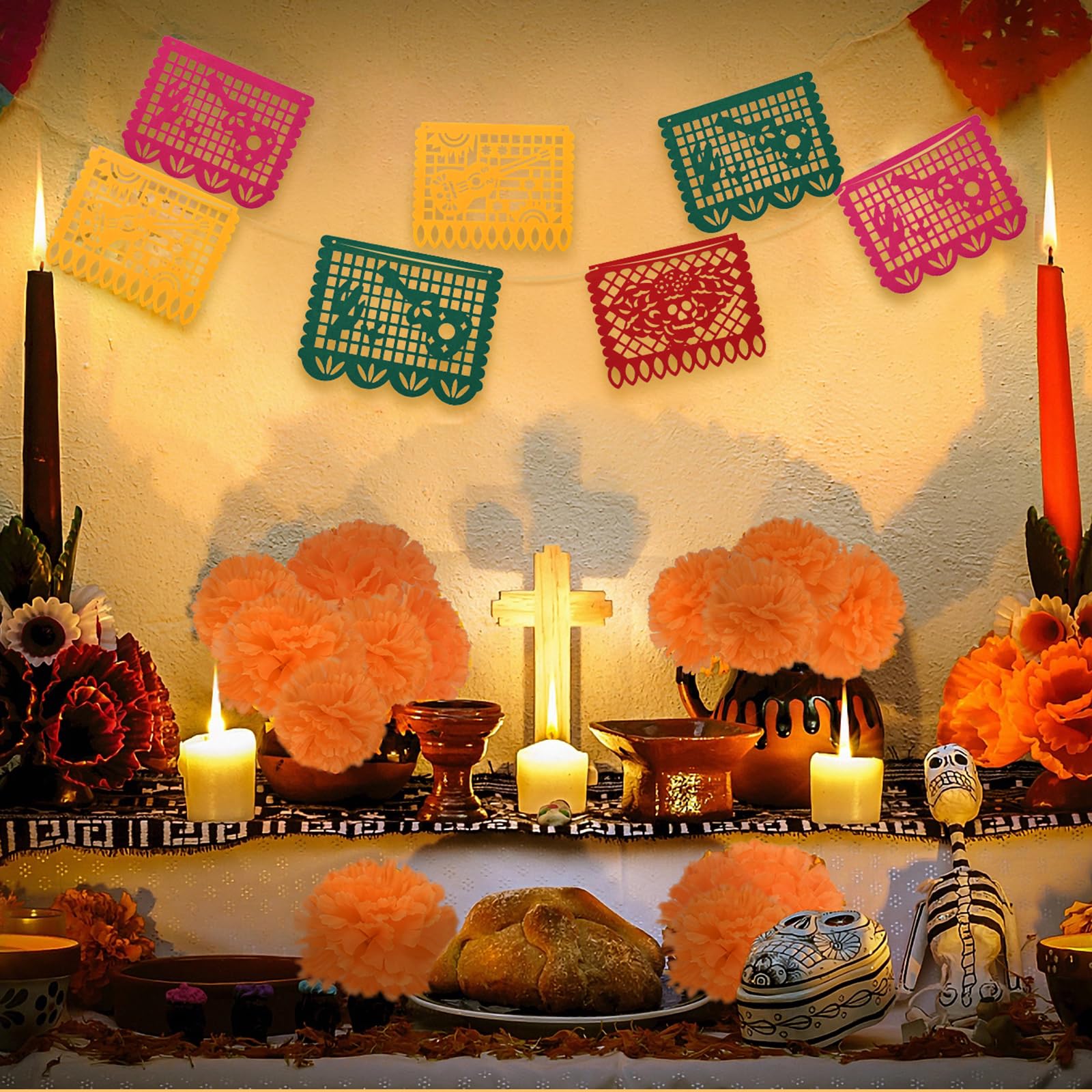 Fascidorm Marigold Flowers - 50Pcs Artificial Marigold Flowers with Stems, 2'' Silk Orange Marigolds for Day of The Dead Altar Wedding Diwali Decorations