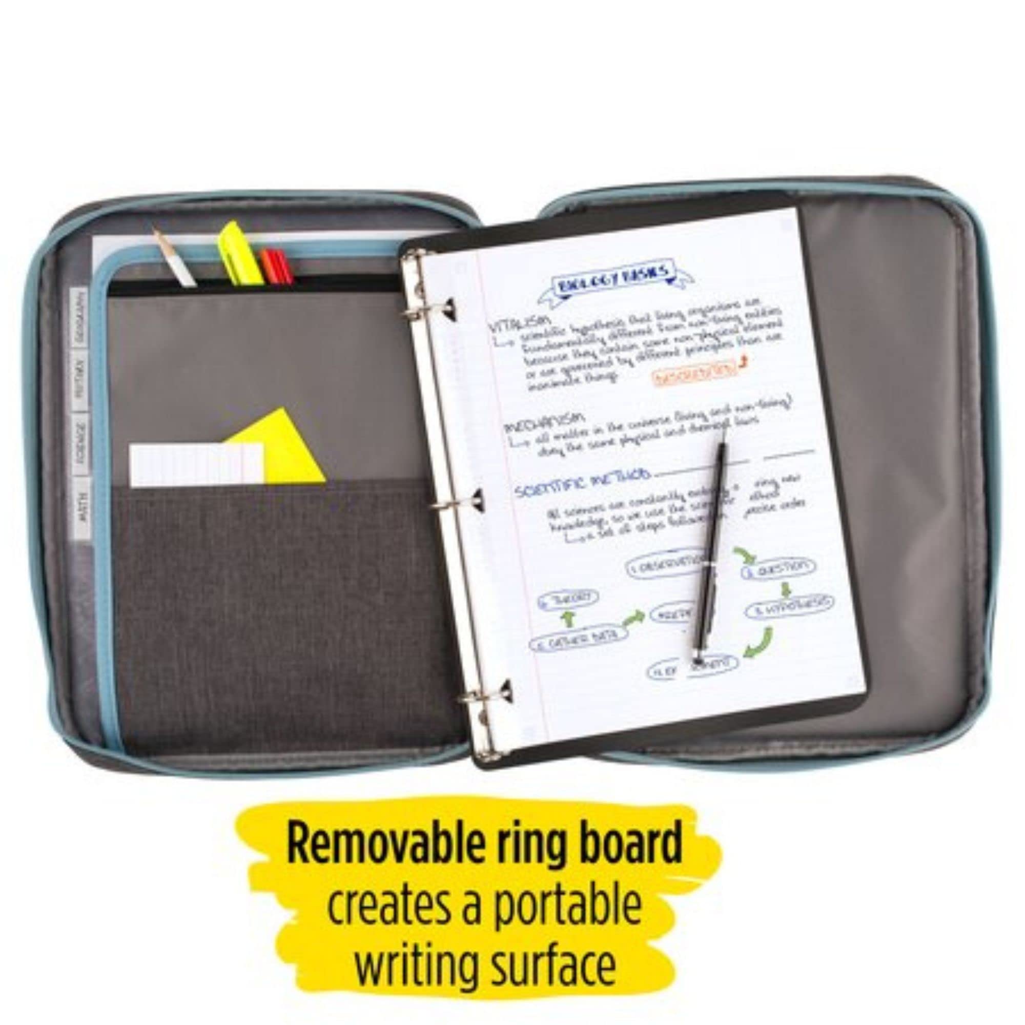 Five Star Zipper Binder, 1 Inch 3-Ring Binder, Carry-All with Internal Pockets and Dividers, 375 Total Sheet Capacity, Heathered Gray/Mint (29092BH0)