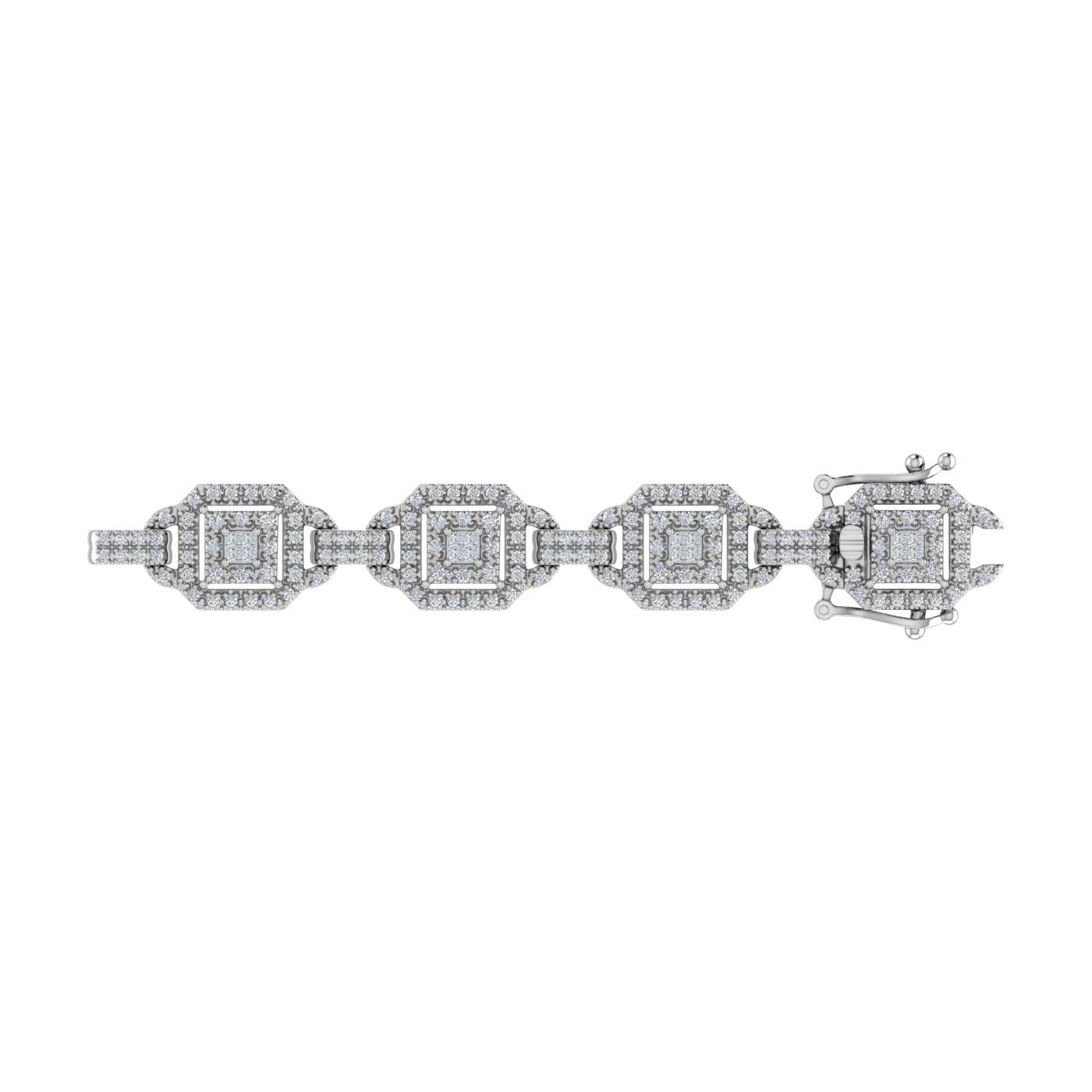 FINEROCK 2 Carat Round and Princess Cut Diamond Link Bracelet in 925 Sterling Silver (7 Inch)