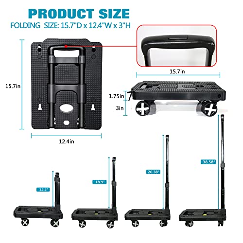 LKFDFIA Folding Hand Truck Portable Foldable Dolly Cart 110 lbs Lightweight Luggage Cart with Backpack & 3 Ropes, Dolly for Moving Travel Shopping Airport Office Use