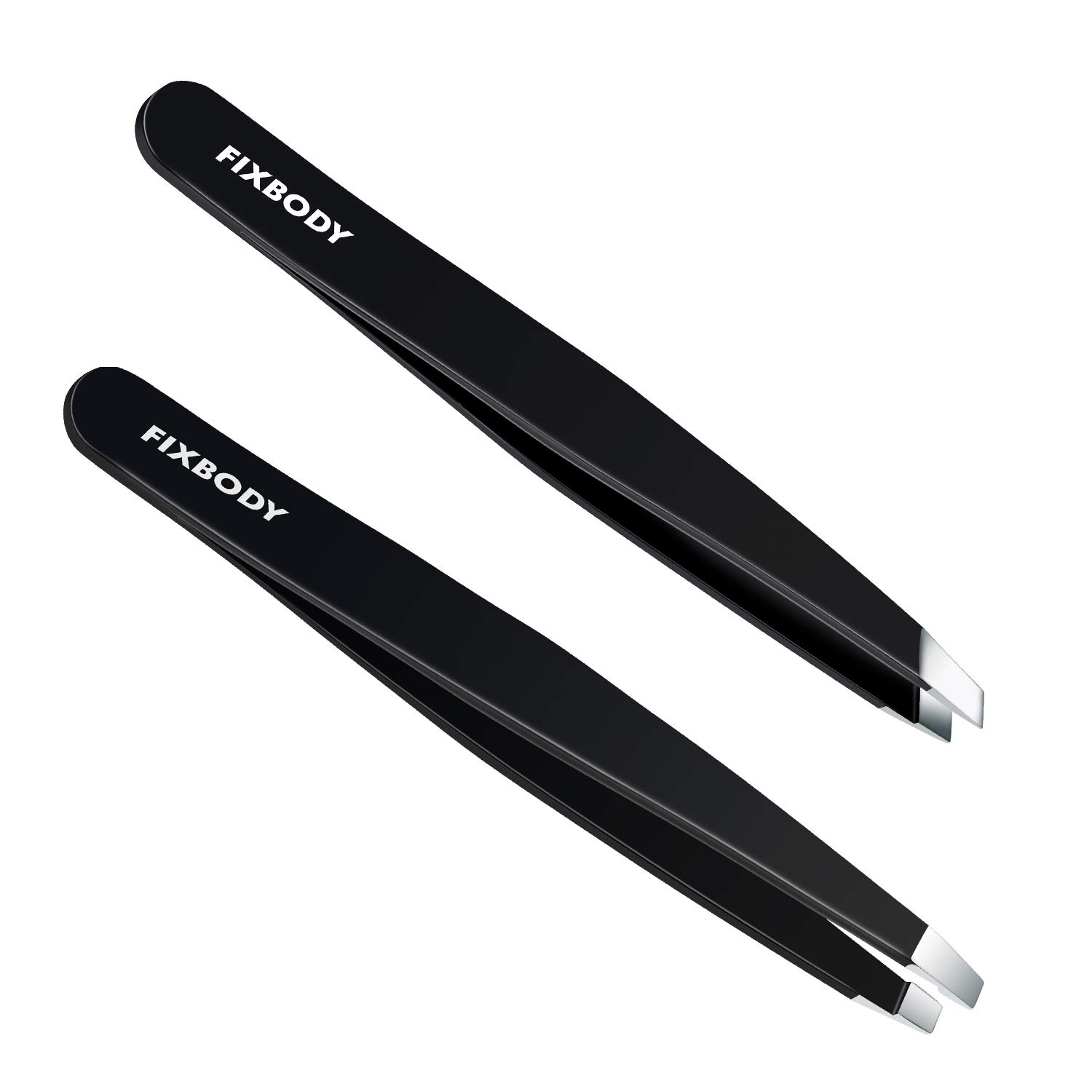 FIXBODY Stainless Steel Eyebrows Plucking Tweezers, Precision Flat and Slant Eyebrows Tweezer Set for Ingrown Hair, Black