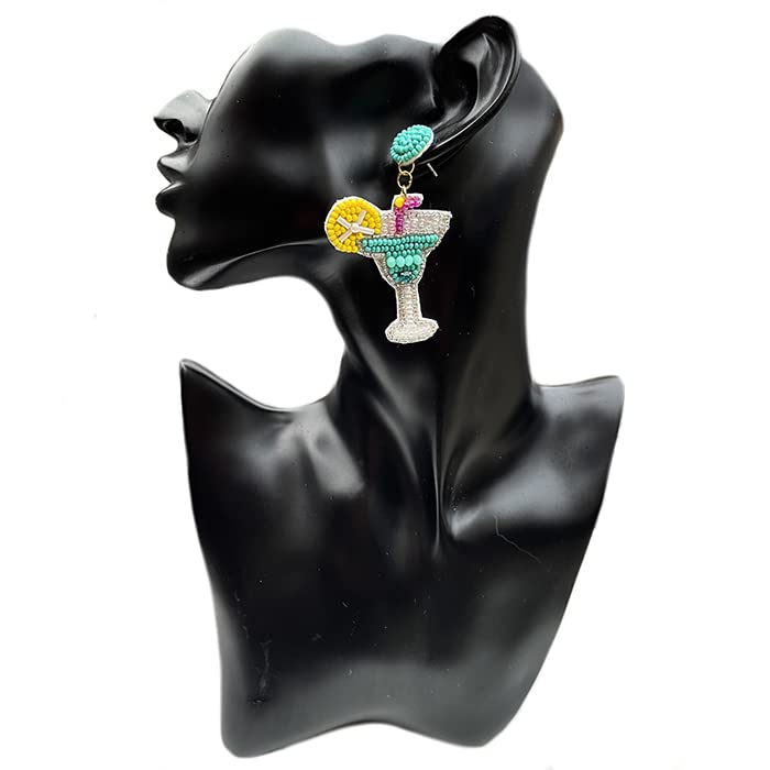 Emulily Beaded Cocktail Glass Post Earrings Handmade Cocktail Earrings Sweet Posion Earrings
