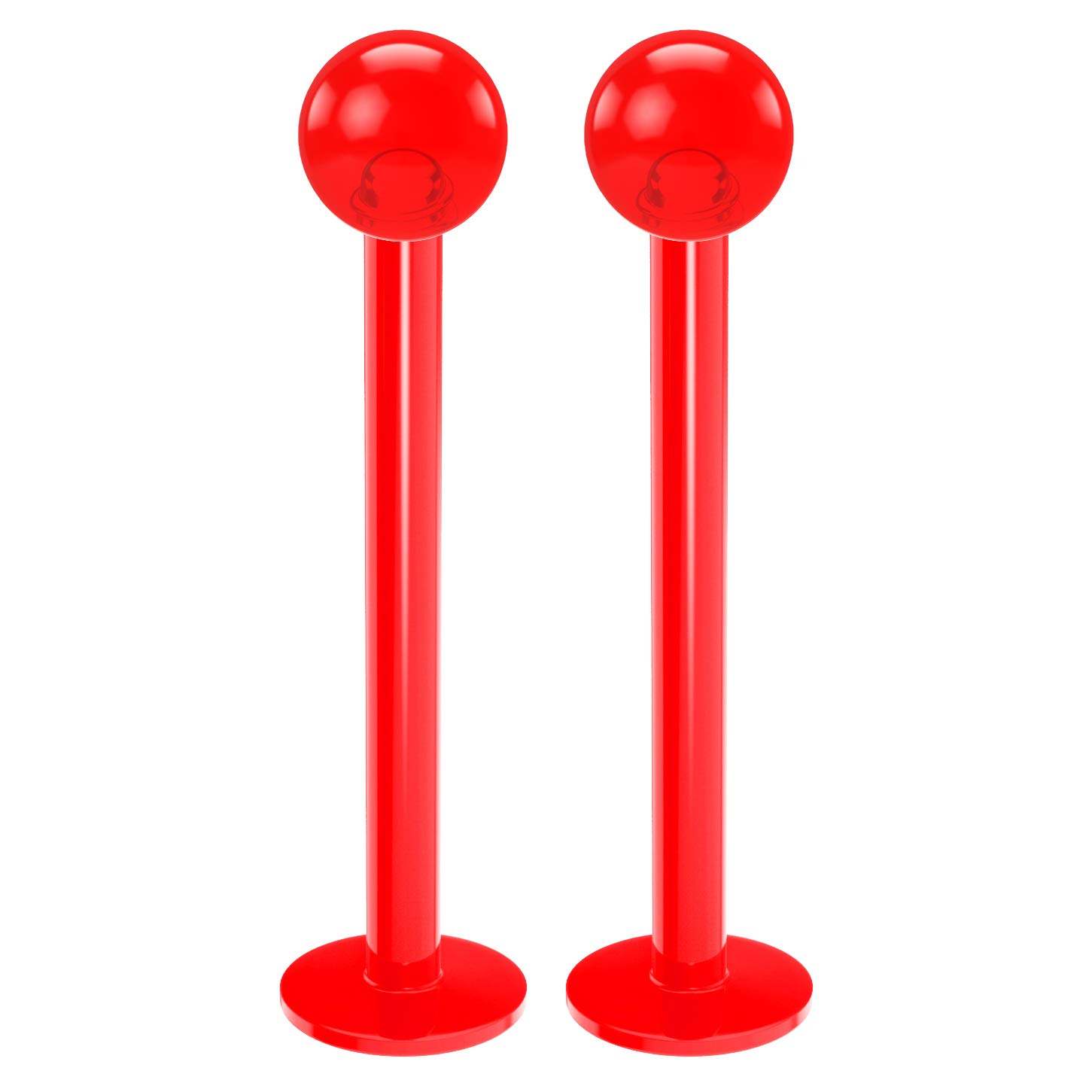 Evonix 2pc 16g Labret Studs Lip Ring Monroe Tragus Snake Spider Bites Forward Helix Cartilage Dahlia Conch Red Dental-Grade Acrylic 3mm Ball - 12mm