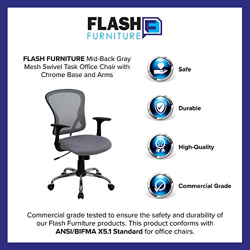Flash Furniture Alfred Mid-Back Gray Mesh Swivel Task Office Chair with Chrome Base and Arms