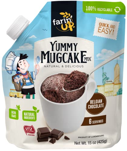 Farin'UP Mug Cake Mix with Belgian Chocolate, 15oz | Resealable, No Mess Packaging (Pack of 1)