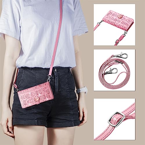 ONV Wallet Case for Oppo Realme 7 Pro - Adjustable Strap Sparkly Animal Leather Folio Cover Card Holder Anti-Shock Stand Magnet Flip Case for Oppo Realme 7 Pro [MG] -Pink