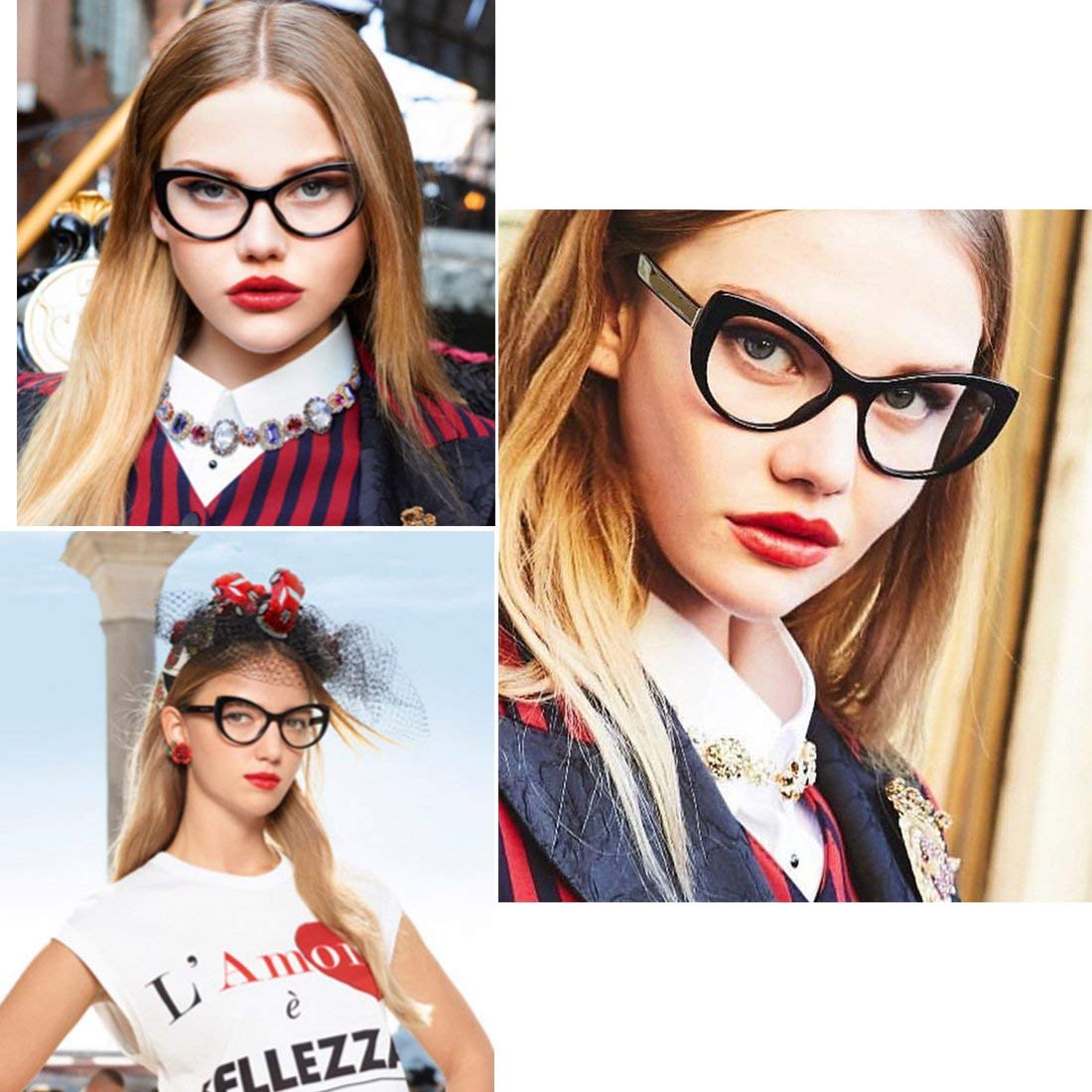 FEISEDY Womens Cateye Glasses Frame Printed Eyewear Clear Lenses Eyeglasses B2441
