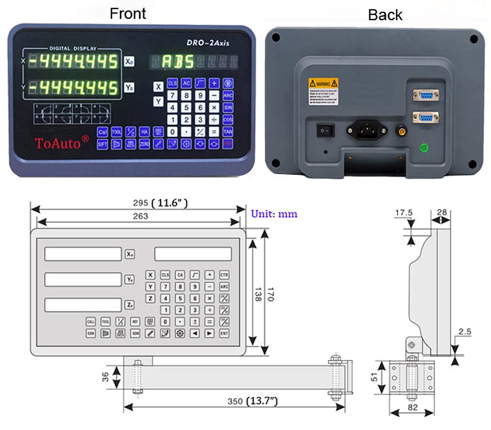 Precision 2 Axis DRO Kit, Digital Readout 2 Axis DRO Display + 2pc Linear Glass Scale 50~1000mm for Bridgeport Mill Lathe Machine (Customized Size)