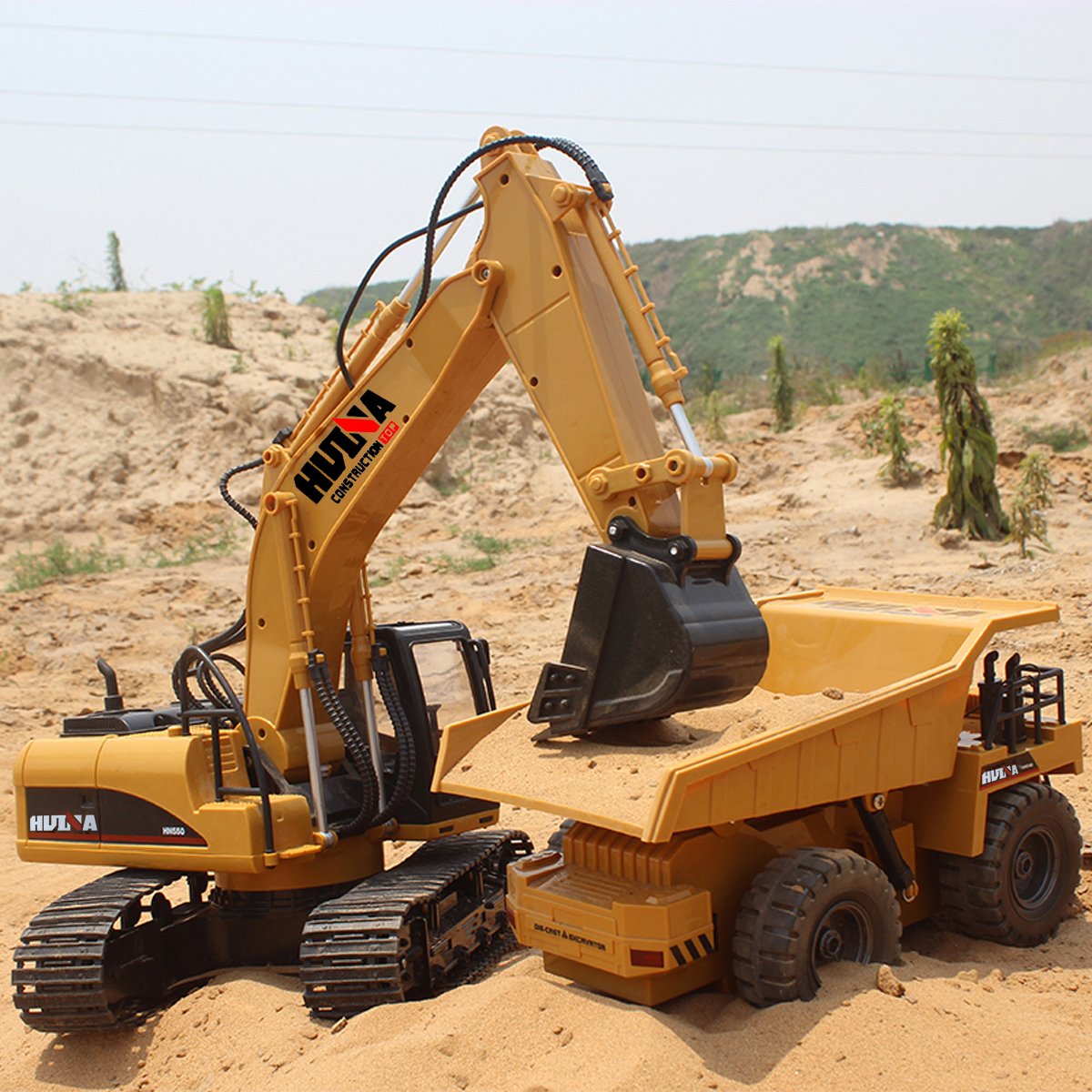 fisca Remote Control Excavator RC Construction Vehicles 15 Channel 2.4G Full Function Digger Toys with Metal Shovel Sound and Lights