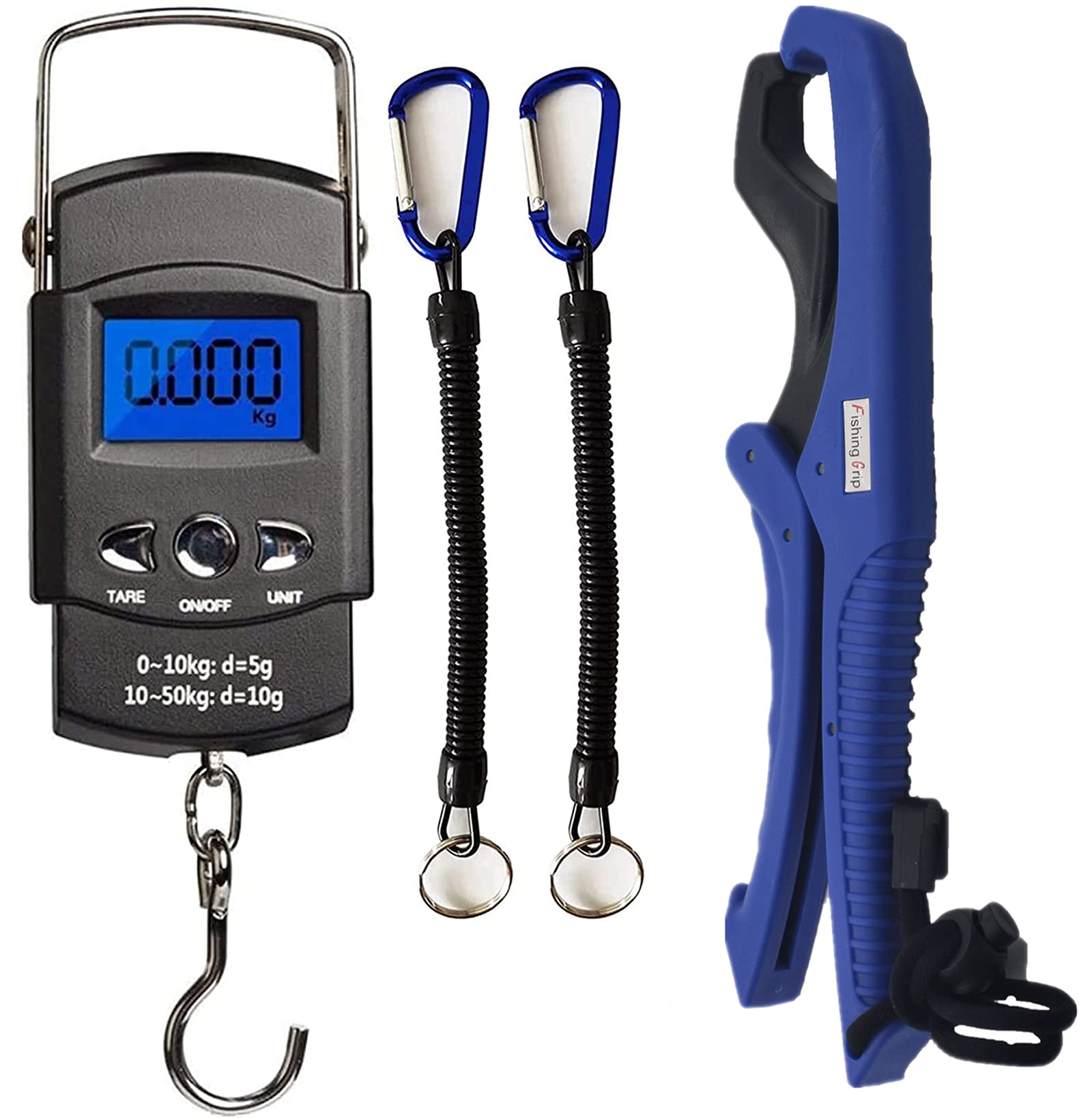 Fish Scales Digital Weight,Digital Fishing Scale 110lb/50kg with Built-in Measuring Tape,Fish Gripper (Blue)