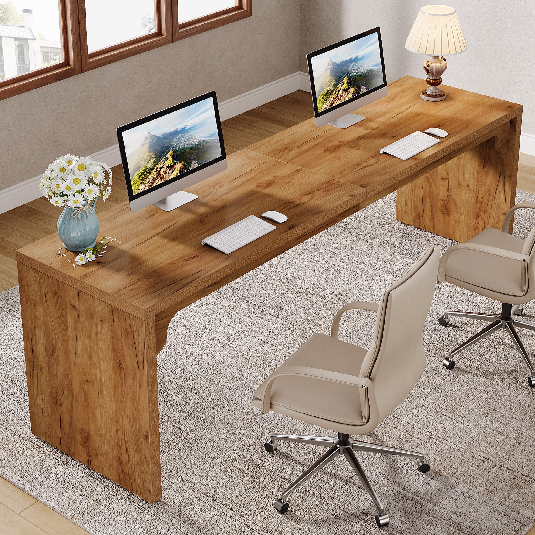 Tribesigns 78.7 Inches Long Computer Desk, Wooden Extra Long Desk Double Desk Workstation, 2 Person Desk for Home Office, Large Writing Desk for 2 People, Brown