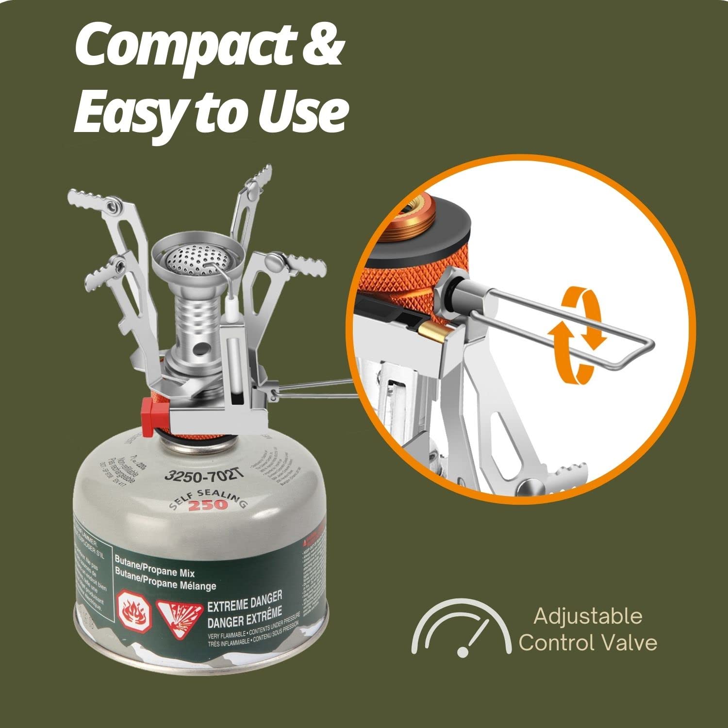 Flexzion Camping Backpack Stove - Lightweight and Portable Backpacking Stove for Camping, Hiking, Outdoor Cooking - Small Camping Stove with Piezo Ignition