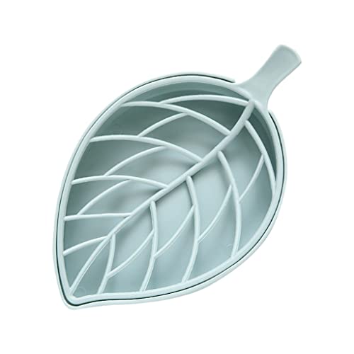 HALOU Leaf Shape Soap Box Drain Soap Holder Box Bathroom Shower Soap Holder Sponge Storage Plate Tray Supplies (Color : Blue, Size : 10.5 * 17.3cm)