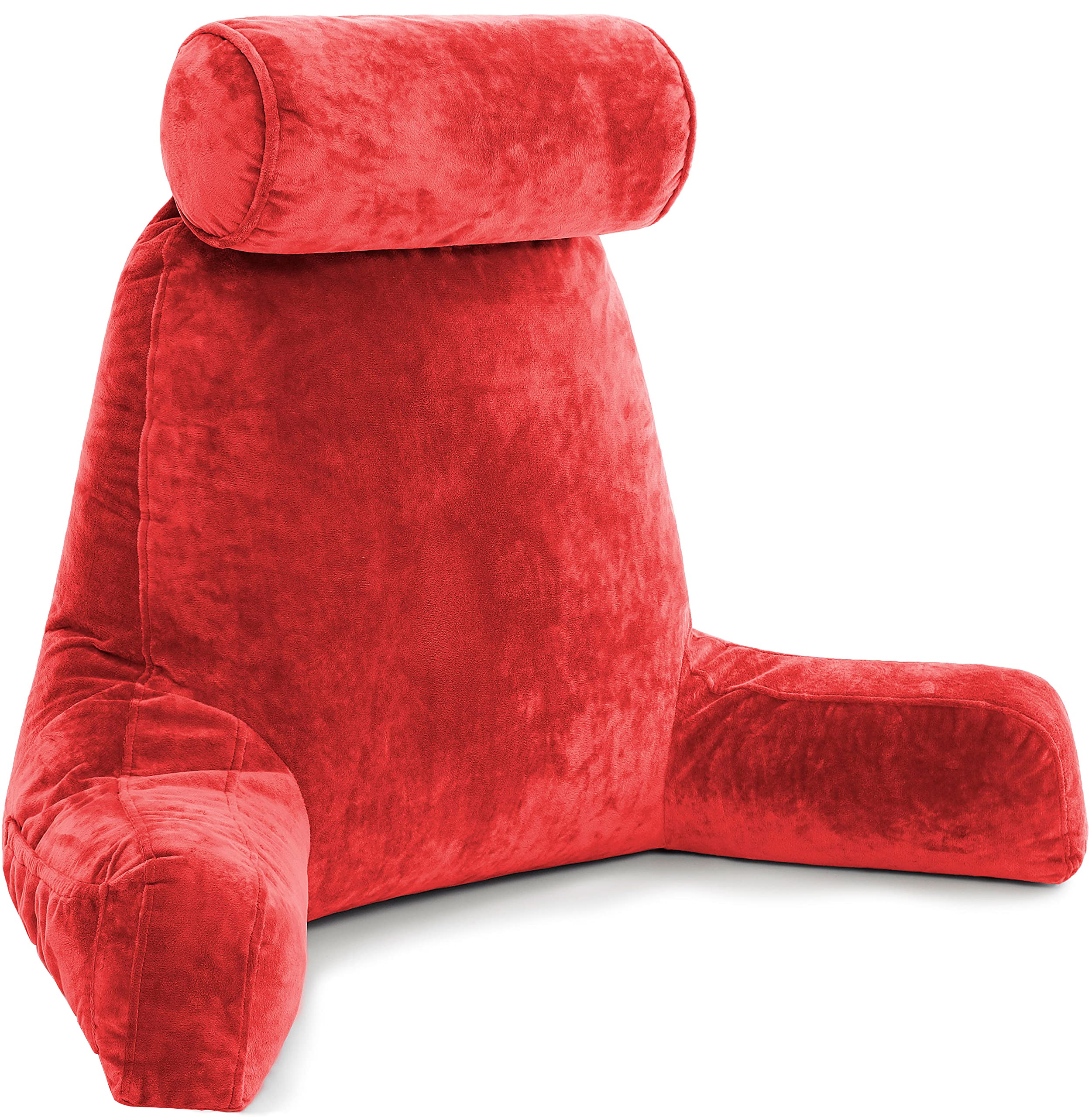 Husband Pillow Combo - Backrest Pillow with Arms : XXL Red & Lap Desk Bed Tray : Grey - Memory Foam Reading Pillows for Bed w/Removable Neck Roll & Laptop Bed Tray Table