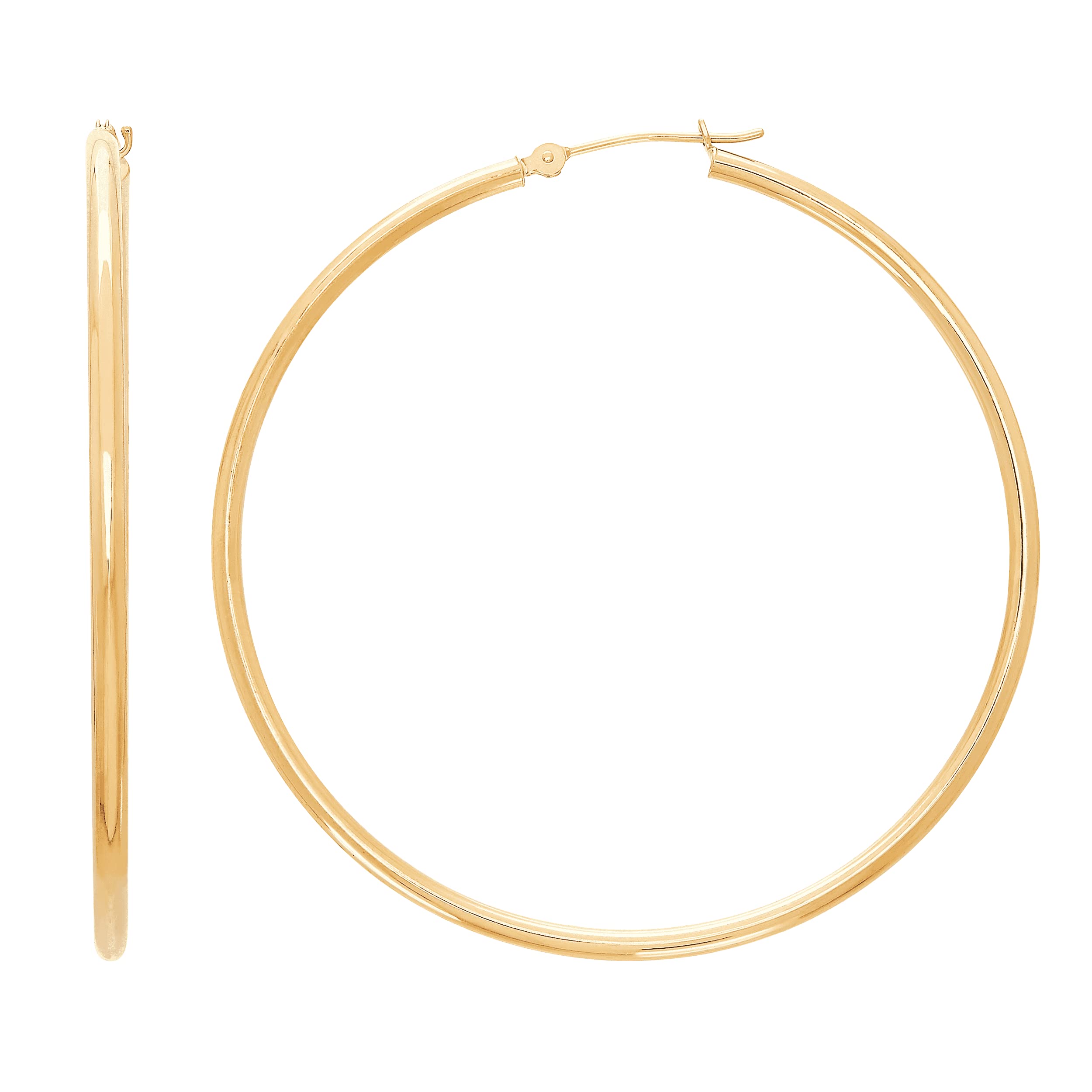 Finecraft 50mm Round Tube Hoop Earrings in 10K Yellow Gold
