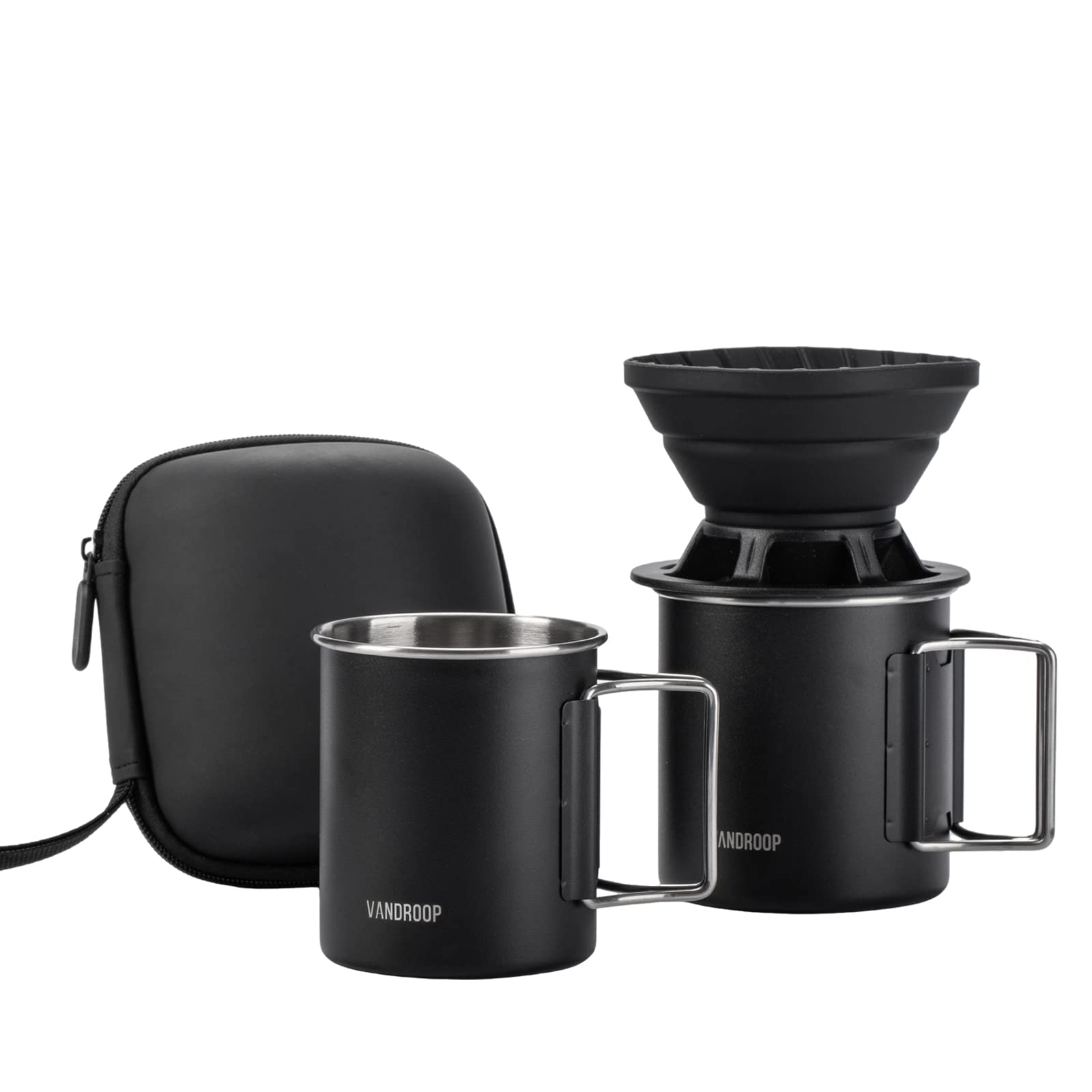 Vandroop Portable Pour Over Coffee Maker Set, Collapsible Silicone Coffee Dripper Set, Perfect for Travel, Camping, Home (BLACK CUP 2CUP)