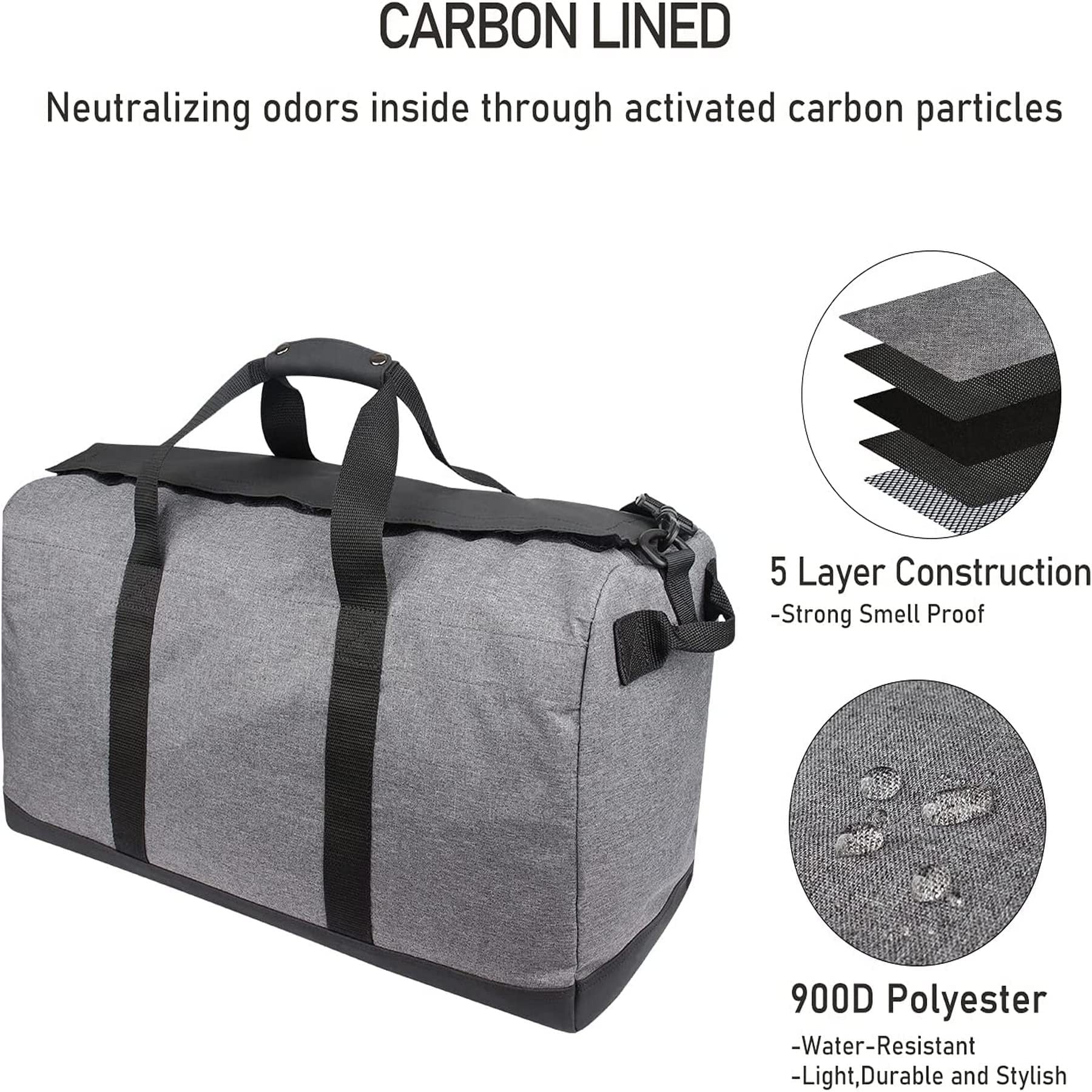 FIREDOG Smell Proof Duffle Bag, Large Smell Proof Bag for Travel Storage(21.5”x10”x12”)