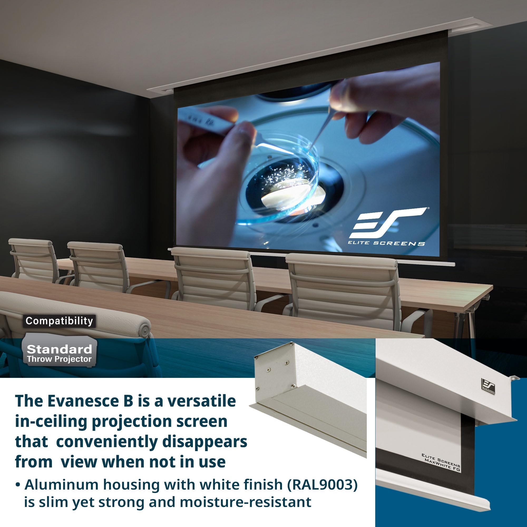 Elite Screens Evanesce B, 100-INCH 16:9 Extra 12" Drop, Recessed in-Ceiling Electric Projector Screen, 8k/4K Ultra HD Ready Fiberglass Reinforced Projection, EB100HW3-E12