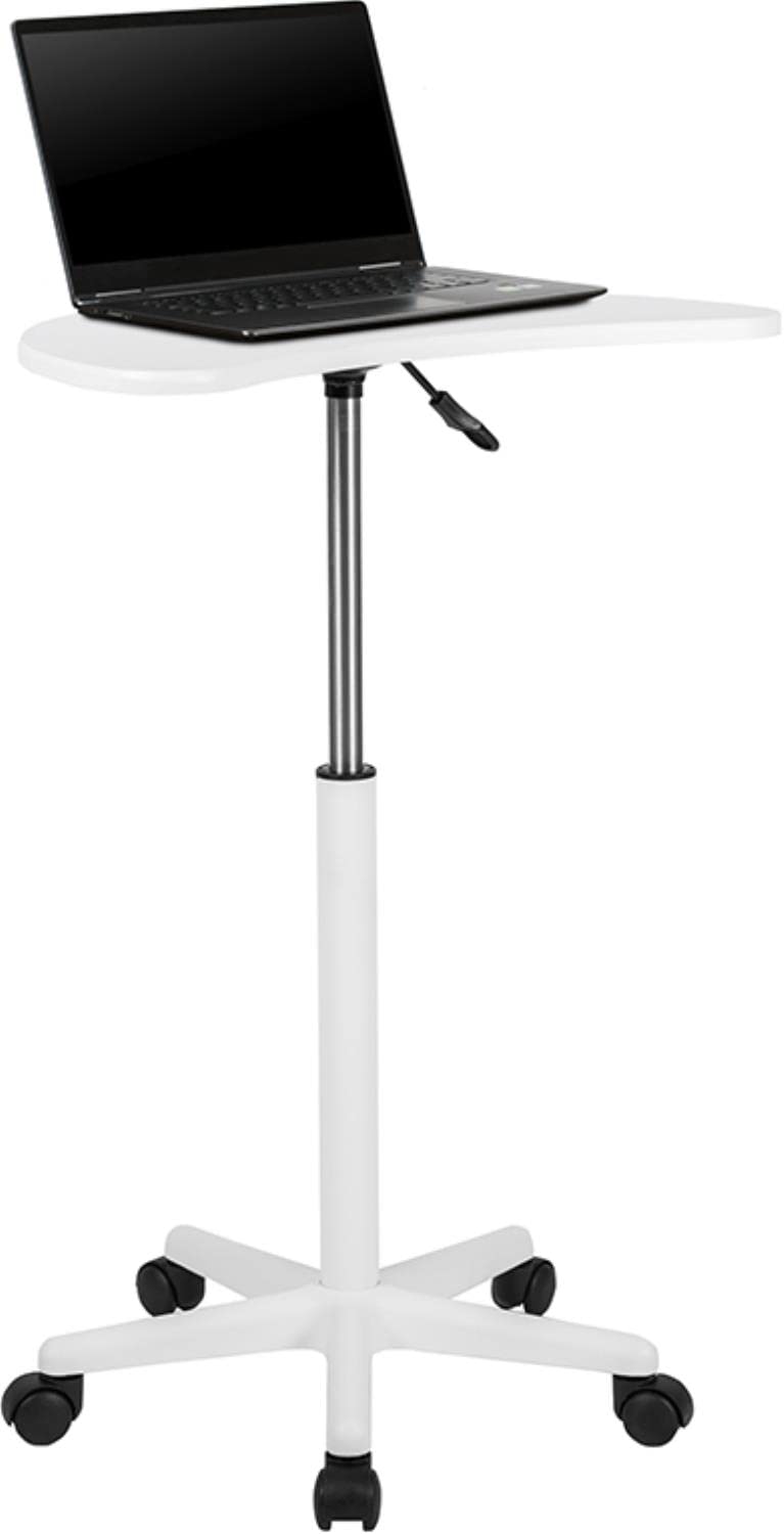 Flash Furniture Sit Mobile Laptop Computer Portable Rolling Standing Desk, Set of 1, White