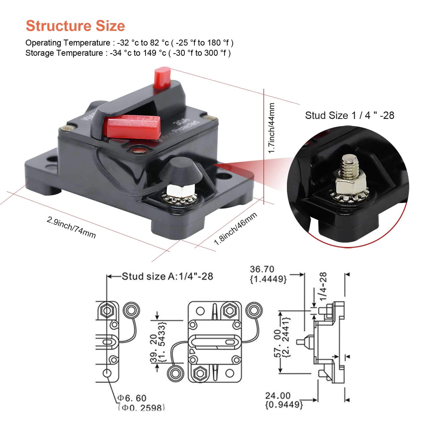 Erayco 150 Amp Circuit Breaker with Manual Reset for Car Marine Trolling Motors Boat ATV Manual Power Protect for Audio System Fuse, 12V-48VDC, Waterproof (150A)