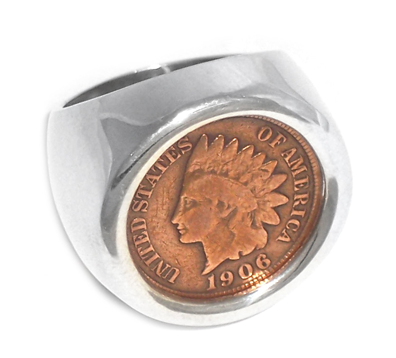 Flintski Jewelry Indian Head Penny Smooth High Polished Sterling Silver Ring with Coin (12)