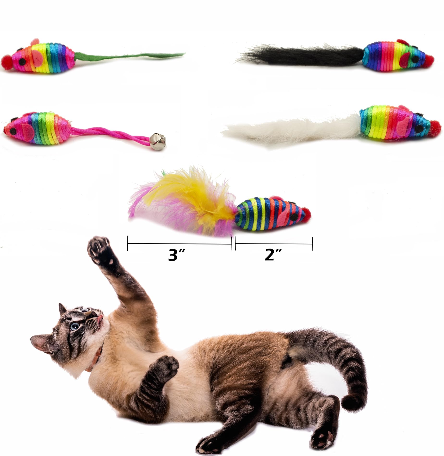 Fashion's Talk Cat Toy Mouse 36-Count 4.5β,Kitten Mice Cat Toys with Rattle Handmade Rope Mouse Toy for Indoor Cats Interactive Play Color Varies