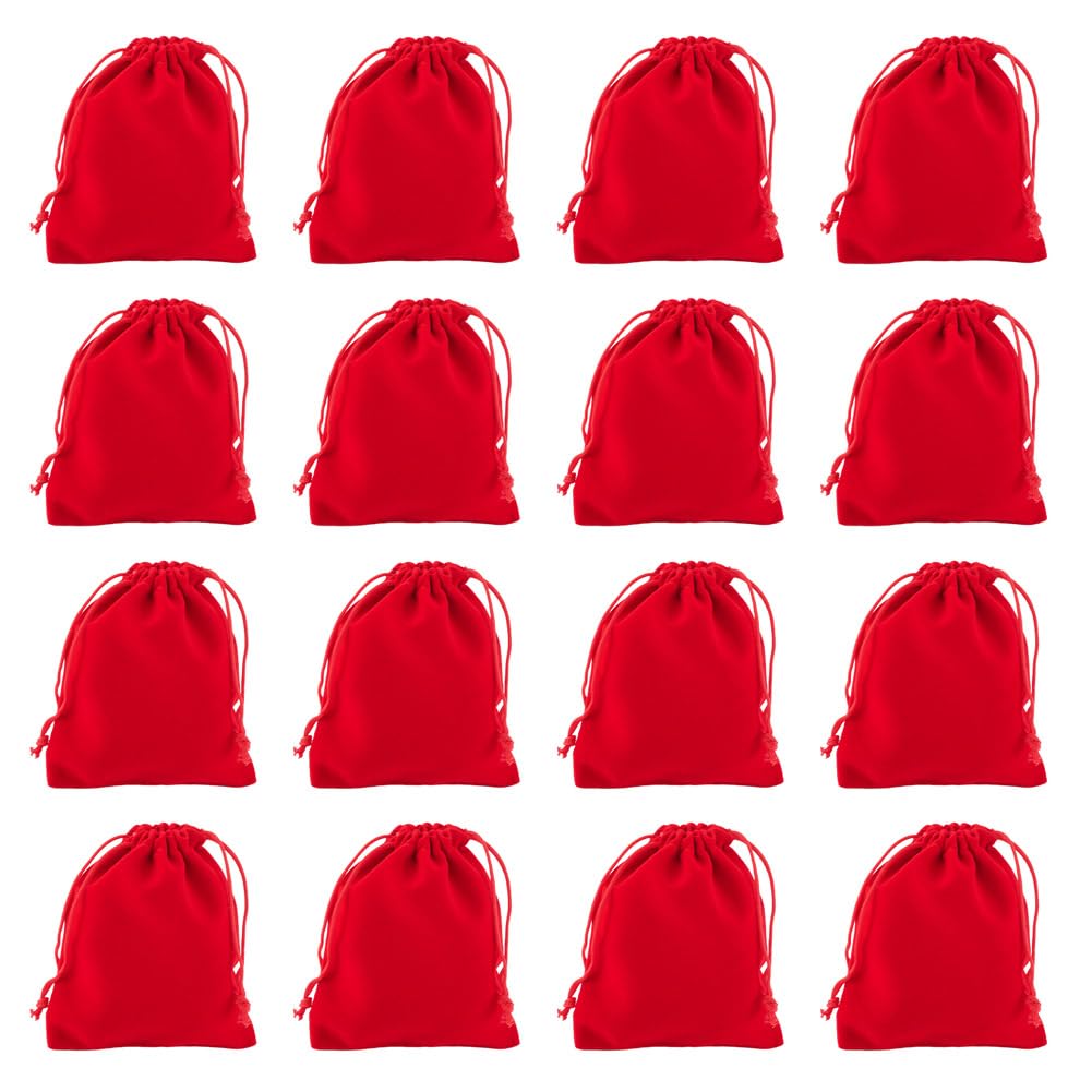 FASHEWELRY 50pcs Small Drawstring Velvet Bag 4.7x4 inch Jewelry Gift Pouches Red Party Wedding Favor for Candy Ring Dice Watch Packing Keepsakes