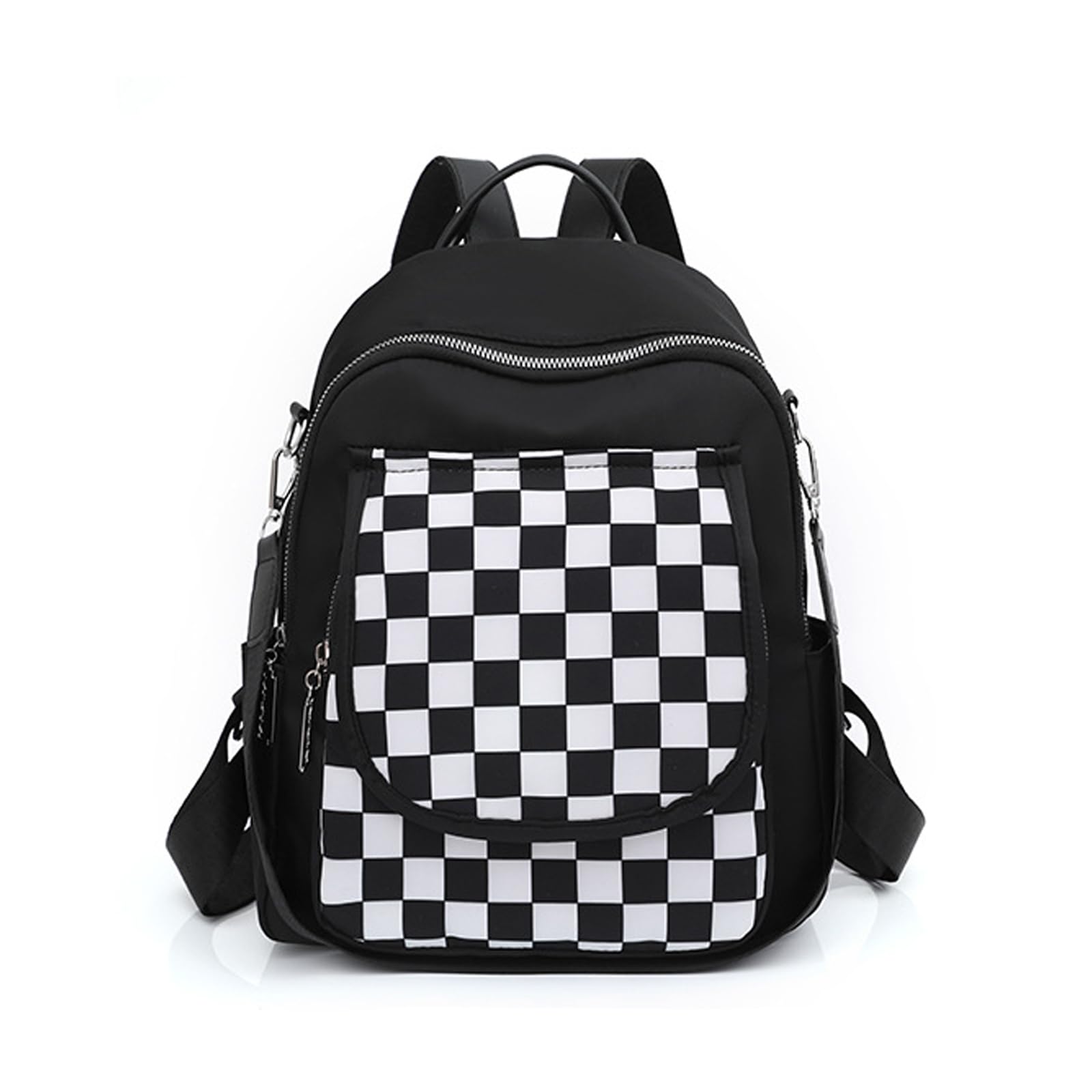 FARMARK Black White Checkered Plaid Small Backpack Purse for Women, Mini Designer Travel Backpack Purses Nylon Fashion Ladies Shoulder Bag with Convertible Strap