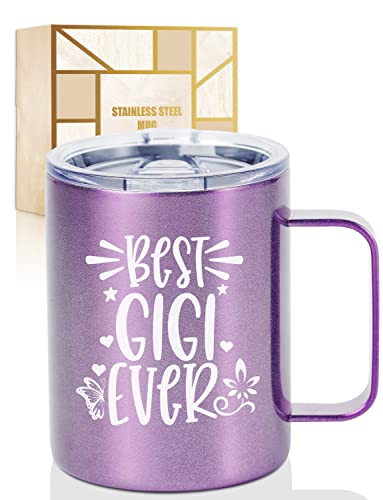 Onebttl Gigi Christmas Gifts for Grandma, Insulated Stainless Steel Coffee Mug with Lid and Handle, Birthday, Mother's Day gifts, Shimmering Purple, (12 oz) Best Gigi Ever