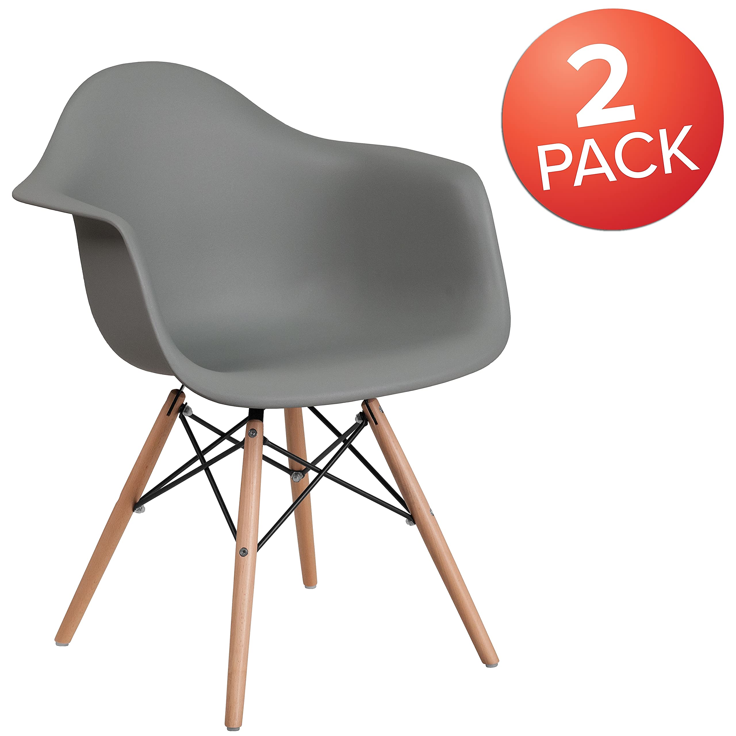 Flash Furniture 2 Pack Alonza Series Moss Gray Plastic Chair with Wooden Legs